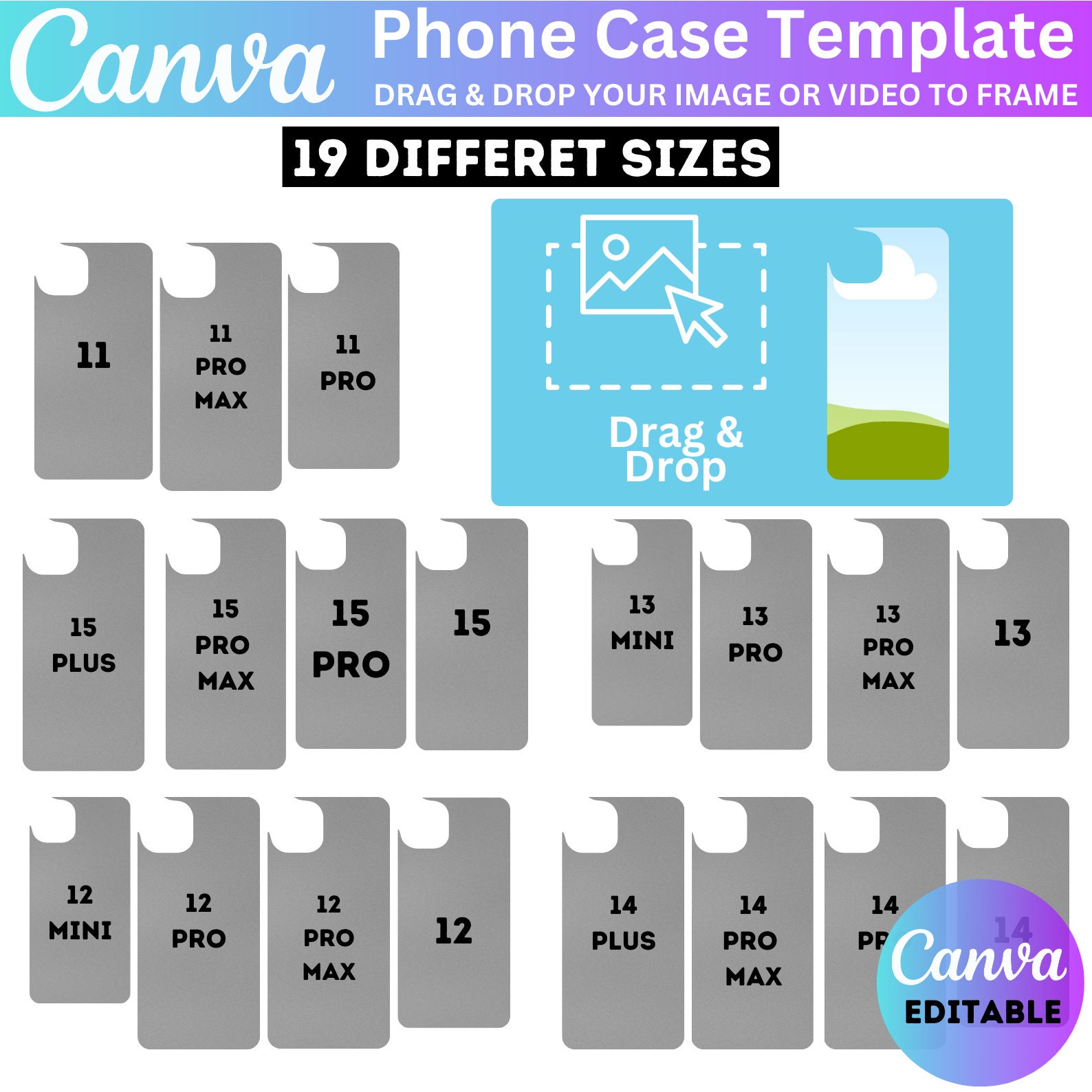 19 Phone Case Template Bundle, iPhone Case Template, Canva Editable ...