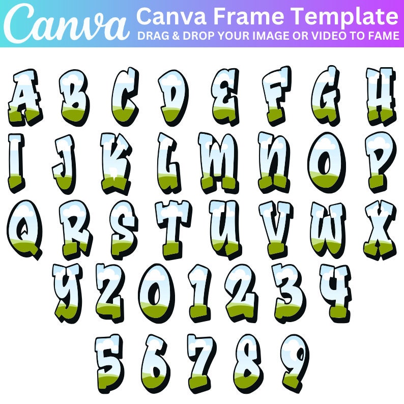Canva Frame Template Graffiti Font Letters & Numbers on CANVA ...