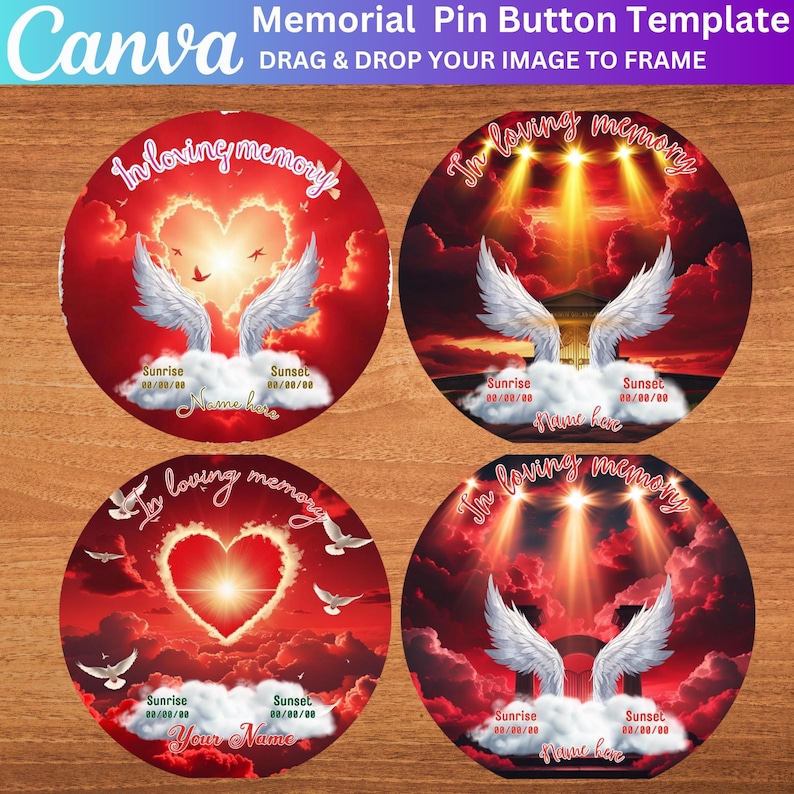 10 in Loving Memory Red Pin Button Canva Editable Templates, Memorial ...