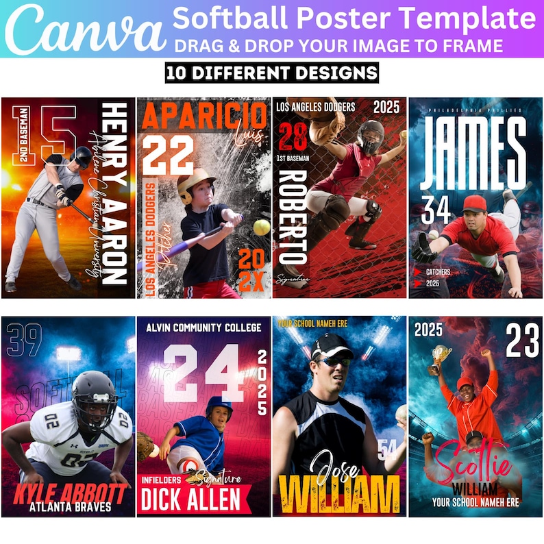 10 Softball Poster Canva Editable Bundle, Canva Softball Sports ...