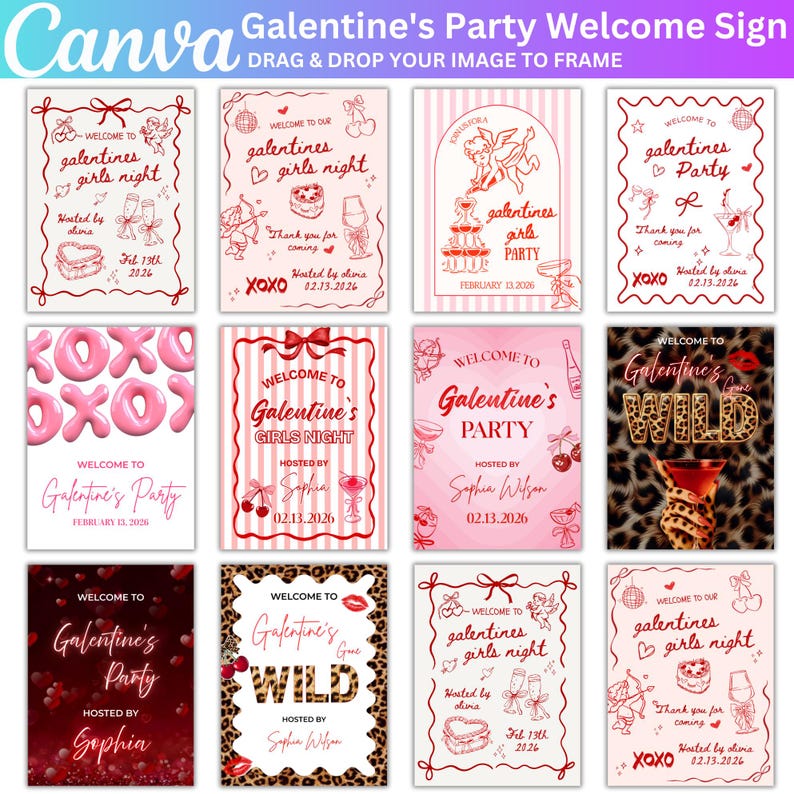 10 Editable Galentines Party Welcome Sign Bundle, Girls Night Sign ...