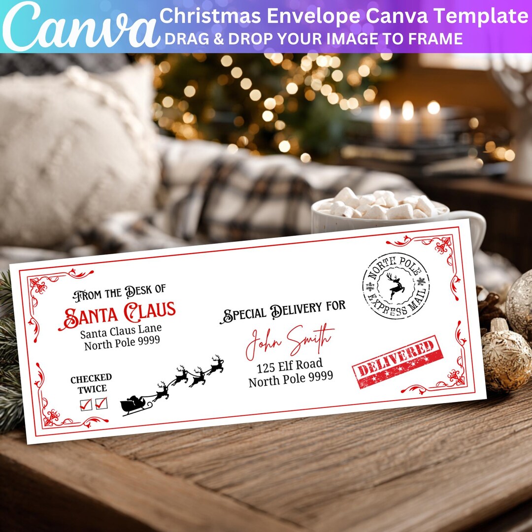 Modelo de envelope editável para carta ao Papai Noel, envelope ...