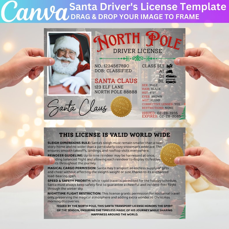 Santa Driver's License Printable, Canva Editable Santa Driver's License ...