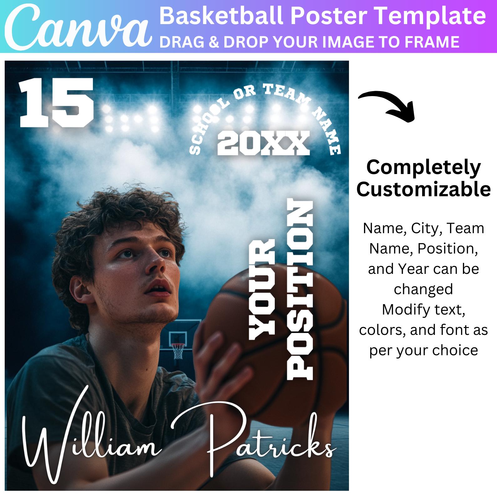 44 Basketball Poster Canva Editable Template, Sports Photography ...