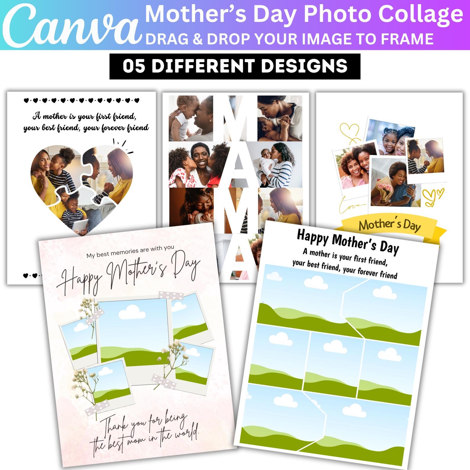 Mother's Day Canva Photo Collage Template Bundle, Mom Canva Photo Frame ...