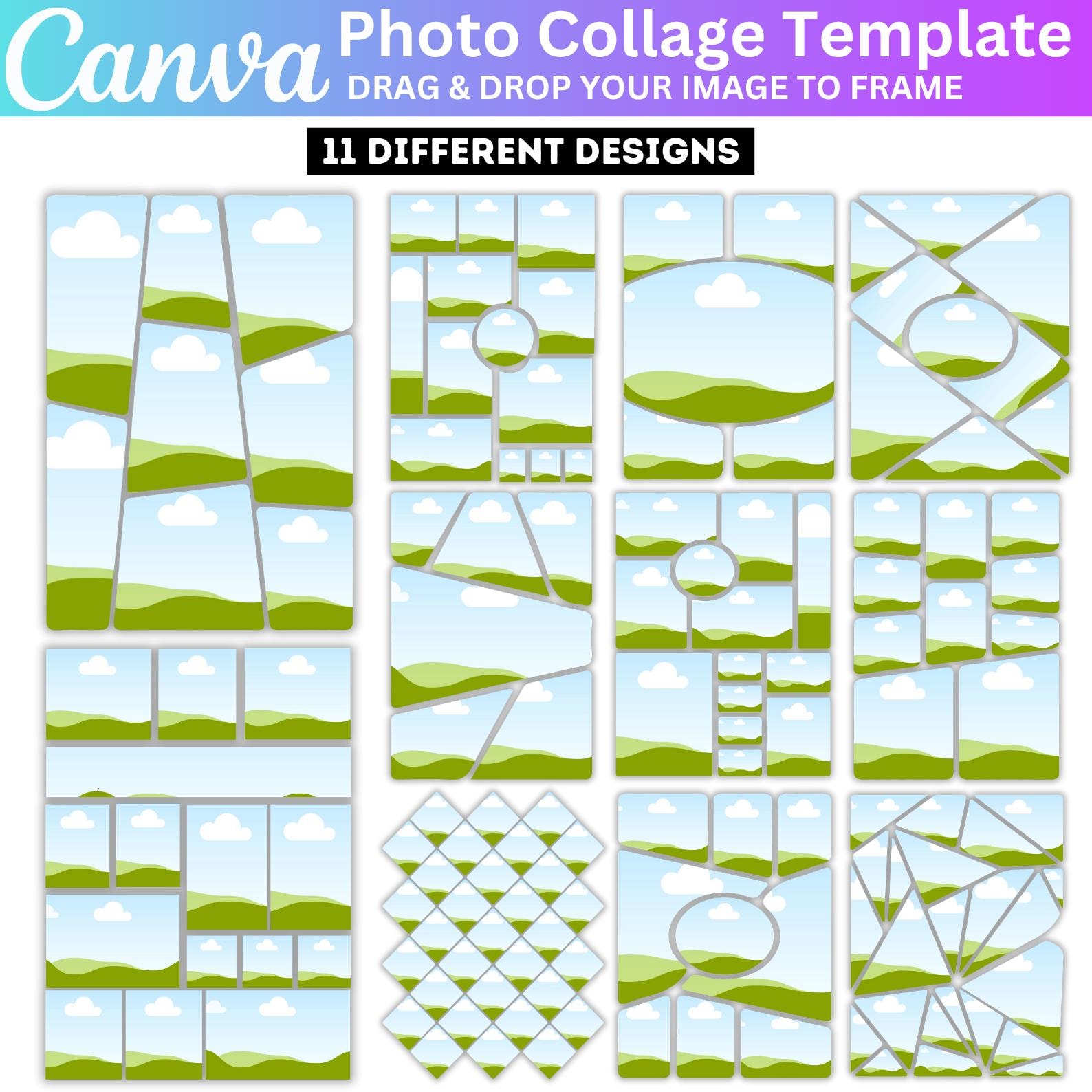 Photo Collage Canva Editable Template, Picture Collage Canva Drag and ...