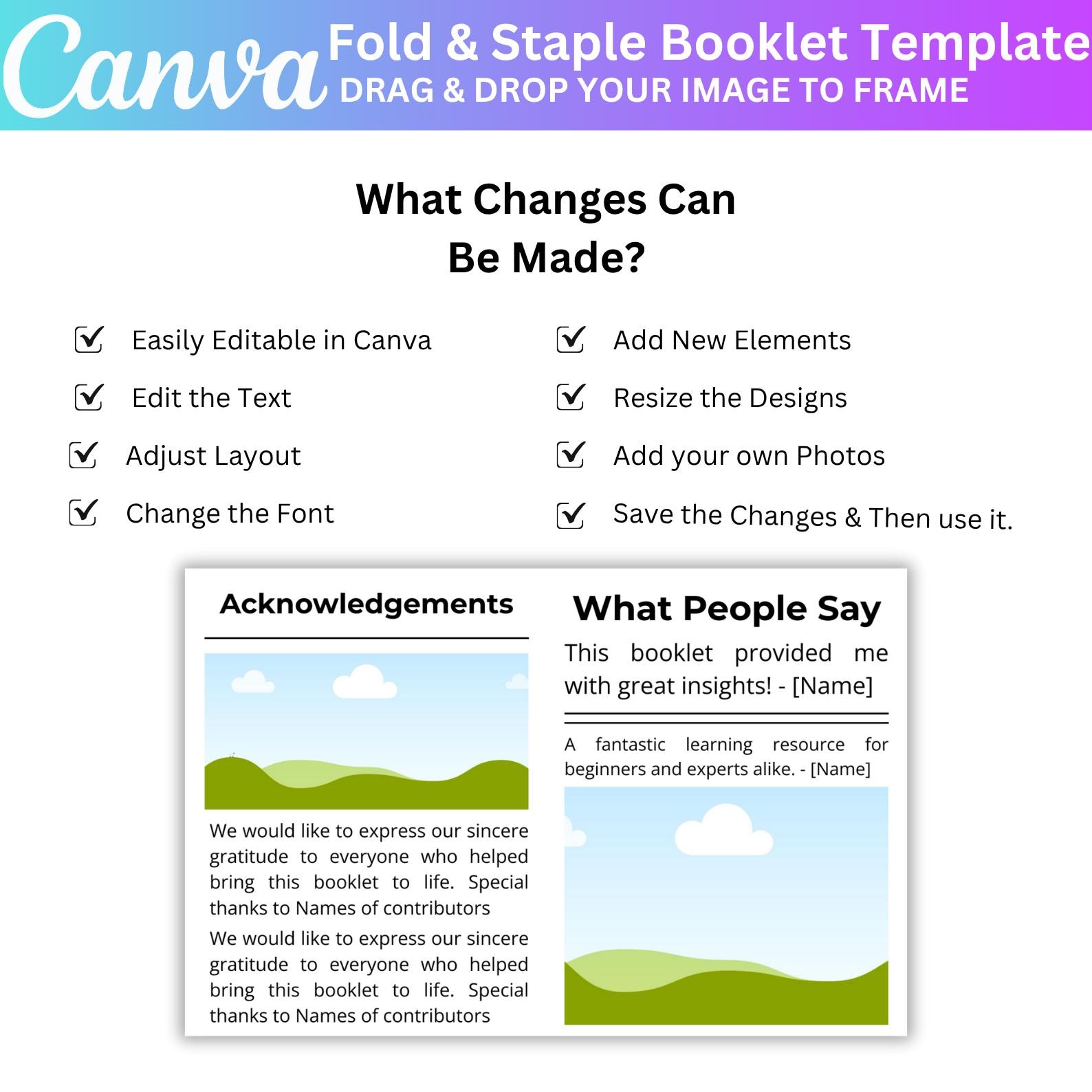 Fold & Staple Booklet Canva Editable Template, 8.5X11 Fold Book ...