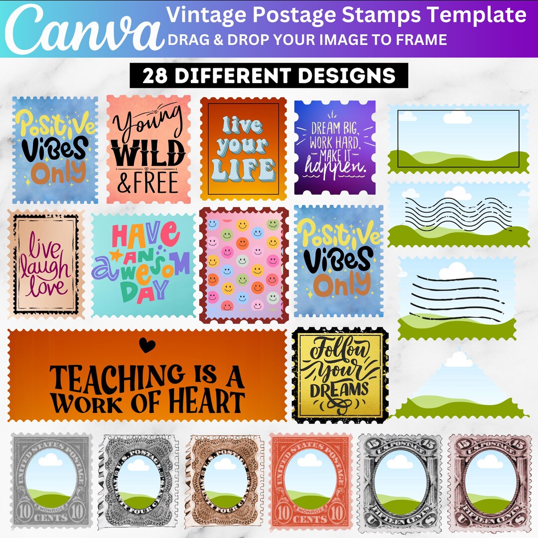 Postage Stamp Canva Editable Template, Vintage Stamp Border Editable ...