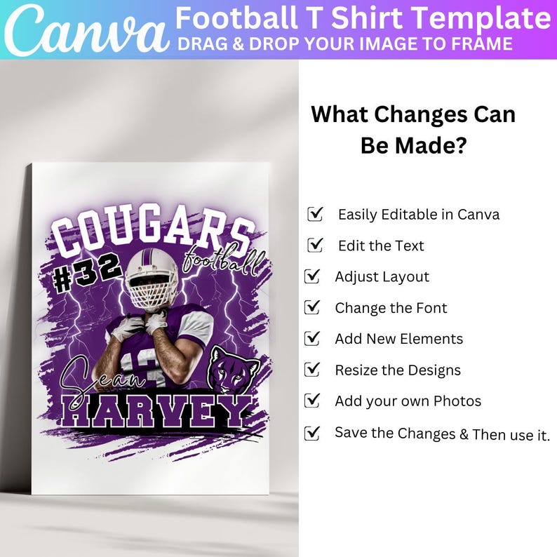 30 Football T Shirt Canva Editable Template Bundle, Custom Football ...