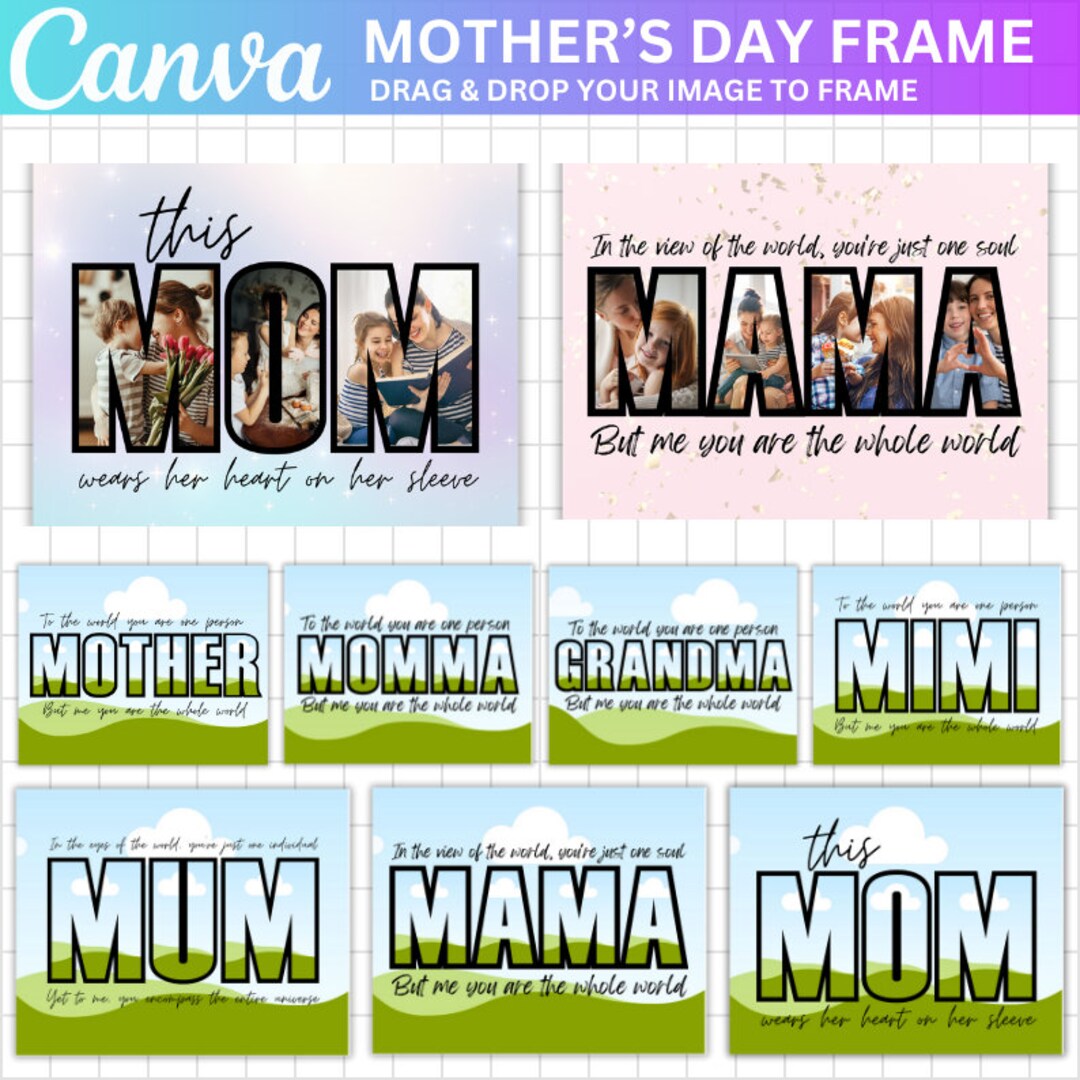 Mother's Day Canva Template, Mom Canva Frame Bundle, Wear Heart on ...