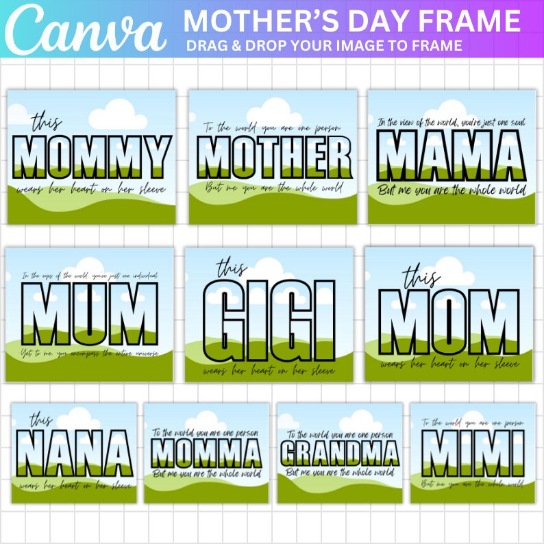 Mother's Day Canva Template, Mom Canva Frame Bundle, Wear Heart on ...