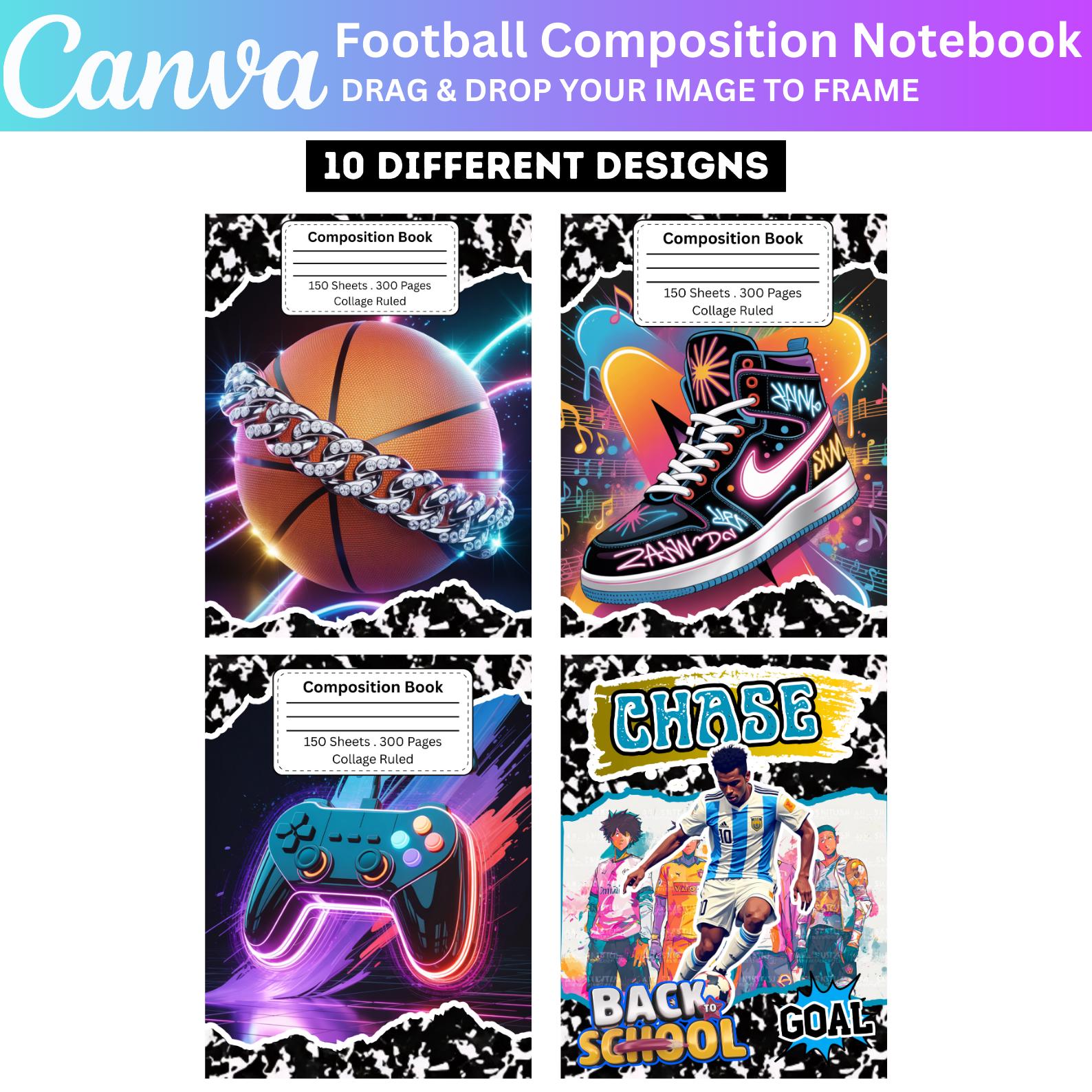 10 Football Composition Book Cover Canva Editable Designs, Composition ...