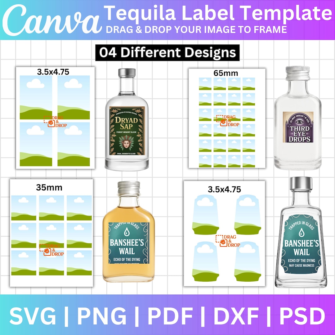 Tequila Label Editable Canva Template, Tequila Mini Labels Bundle ...