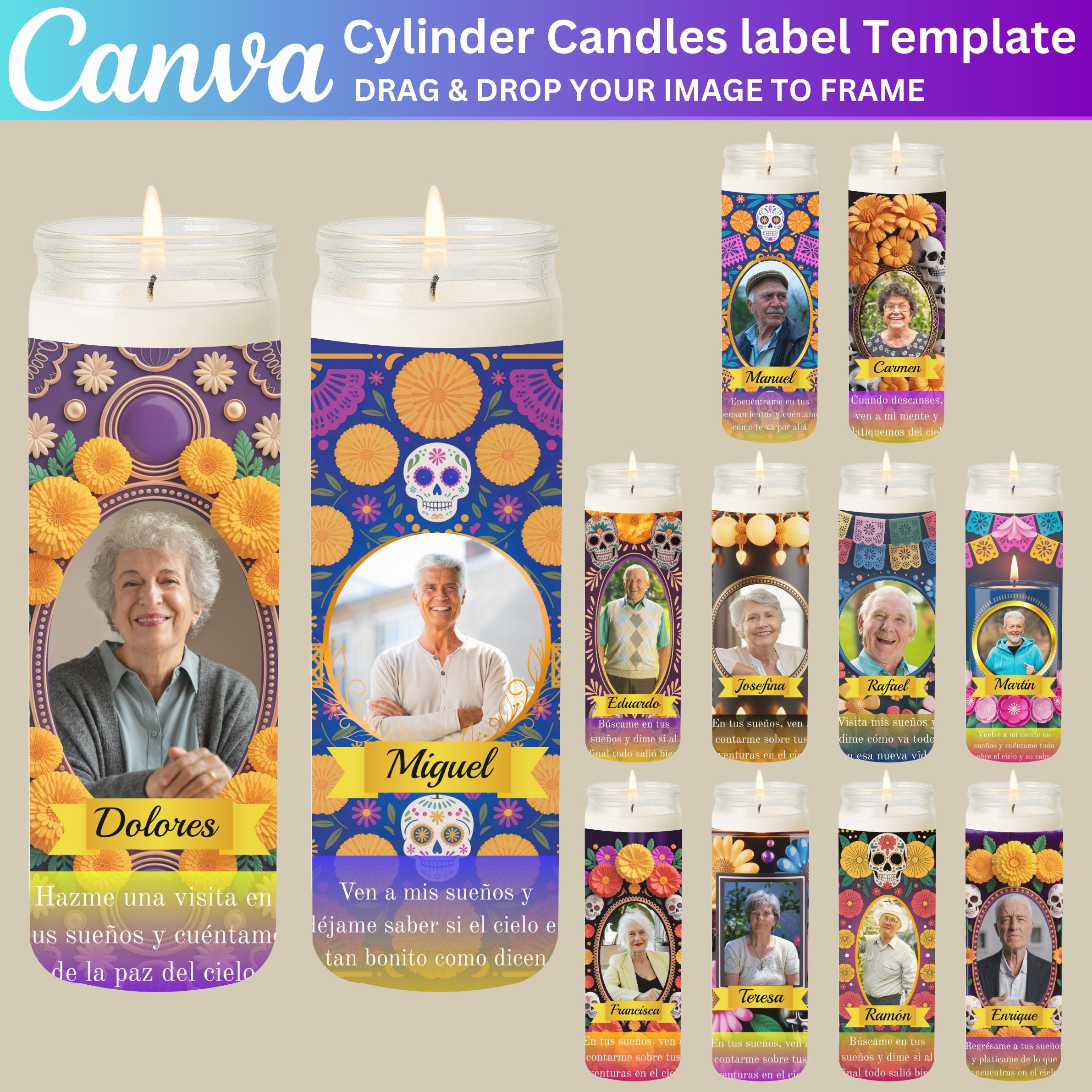12 Day of the Dead Candle Labels for Tall Cylinder Candles, Dia De Los ...