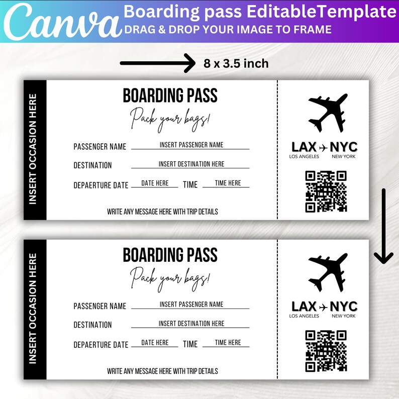 Editable Boarding Pass Template, Canva Editable Boarding Pass Surprise ...