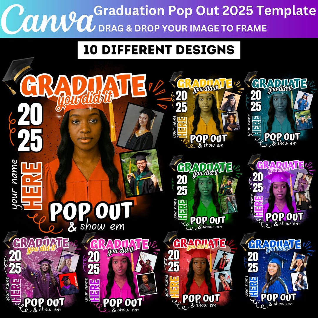 Graduation Photo Editable Canva Template, Pop Out and Show Em Canva ...
