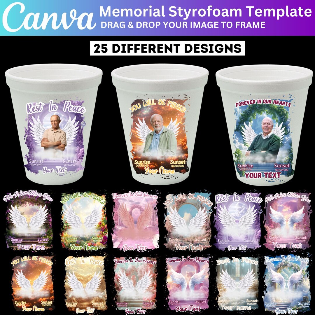 Funeral Cup Sticker Canva Template, in Loving Memory Styrofoam Cup ...