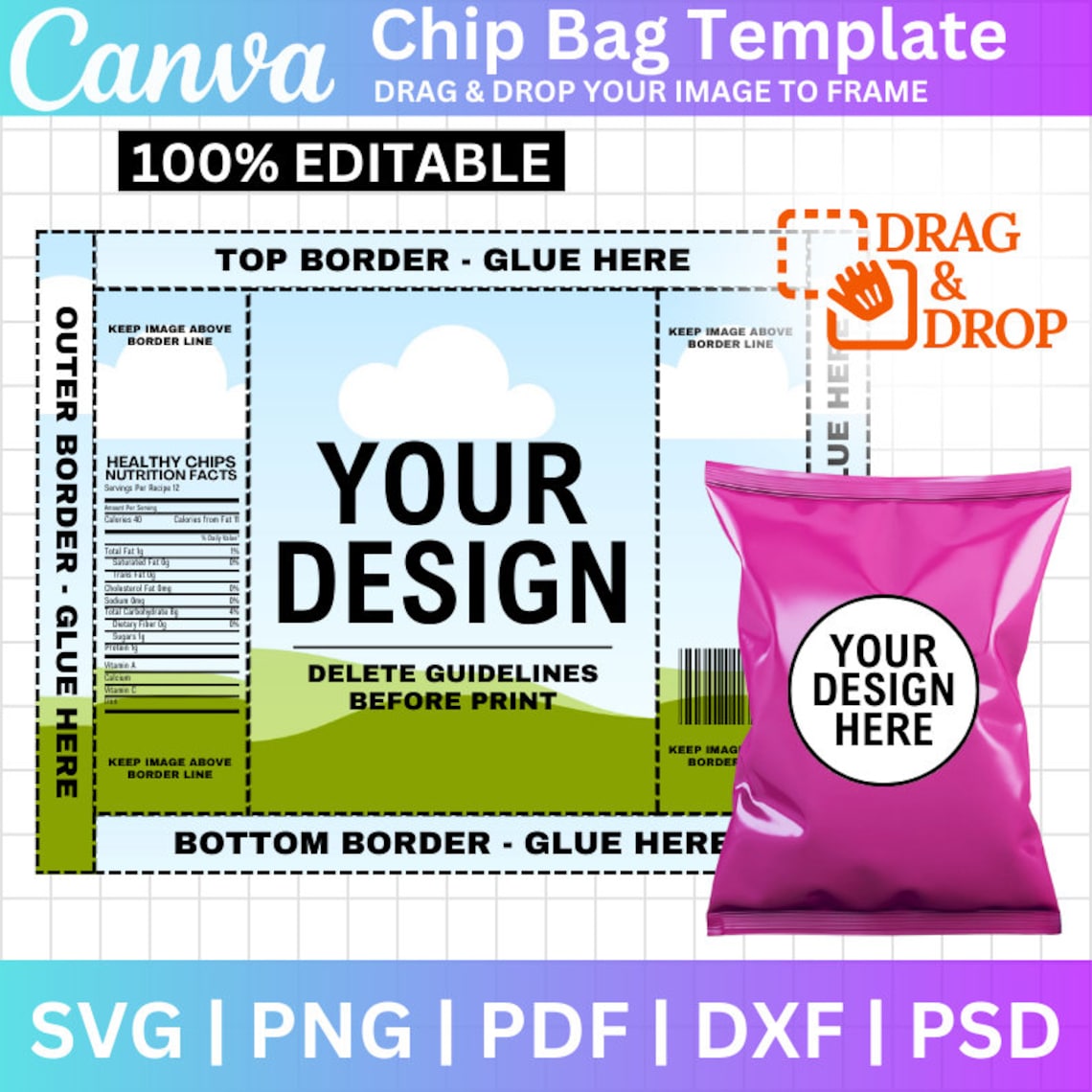 Chip Bag Template, Chip Bag Label, Chip Bag Editable, Printable Party ...