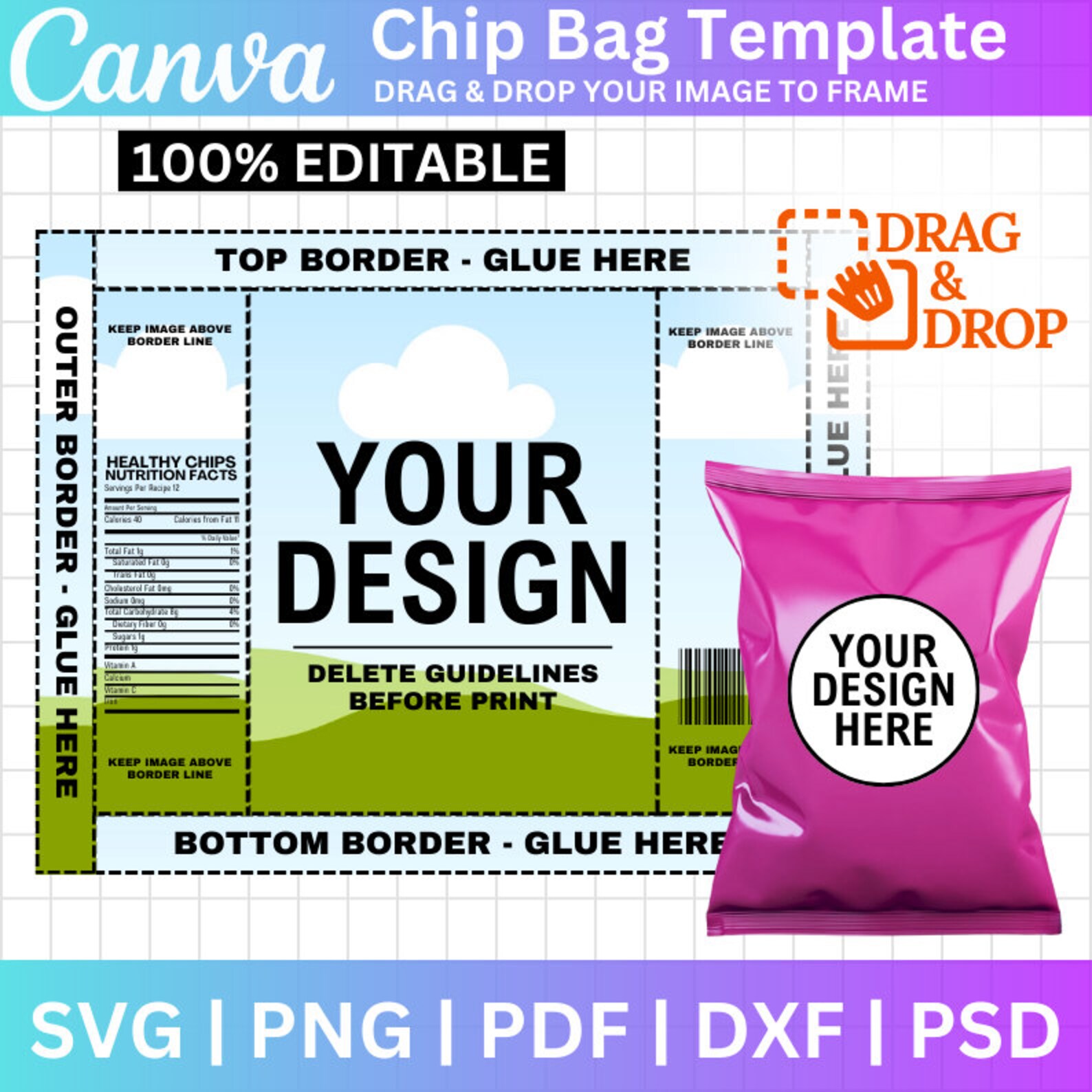 Chip Bag Template, Chip Bag Label, Chip Bag Editable, Printable Party ...