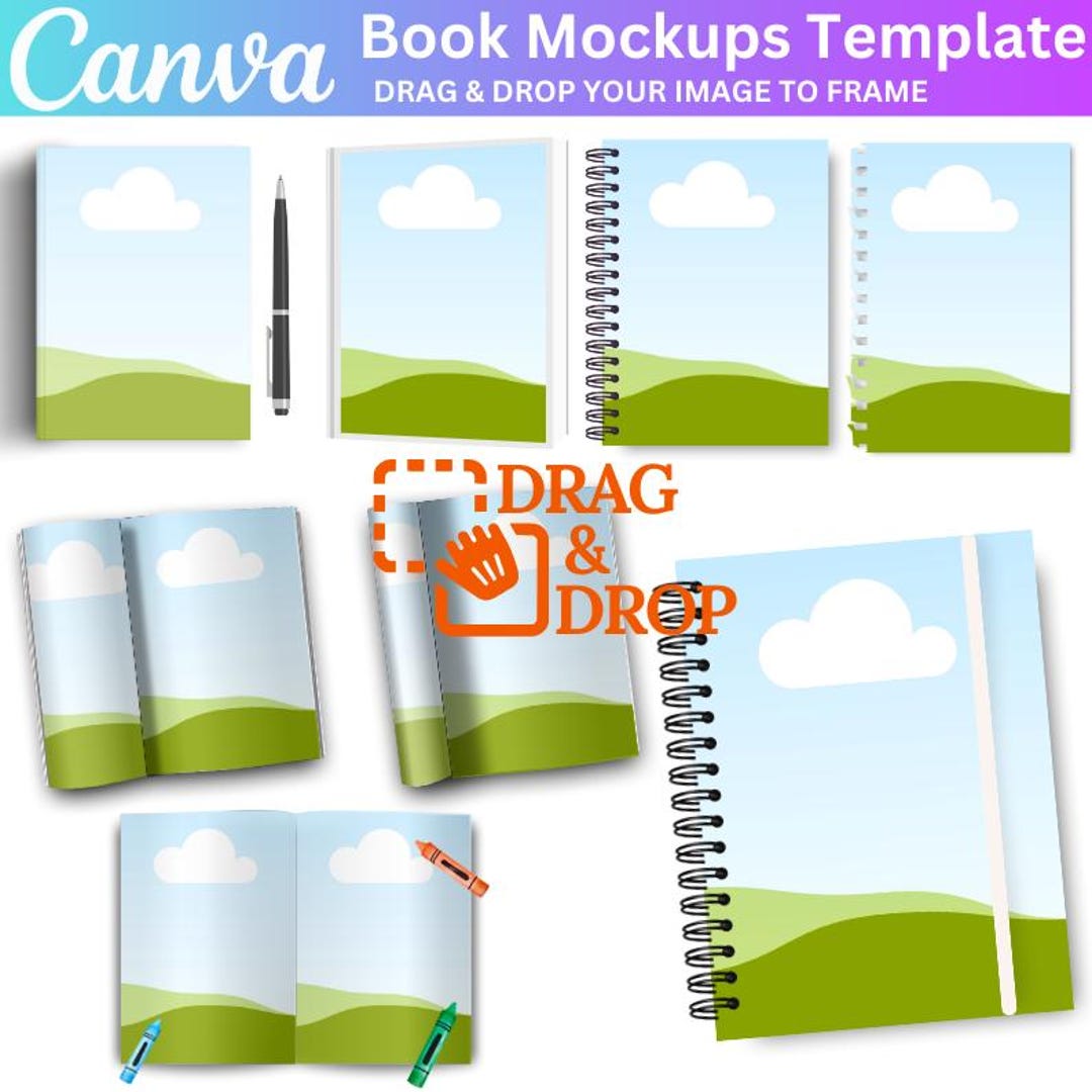 8 Canva Editable Book Mockup Template, Book Cover Mockup, Drag and Drop ...