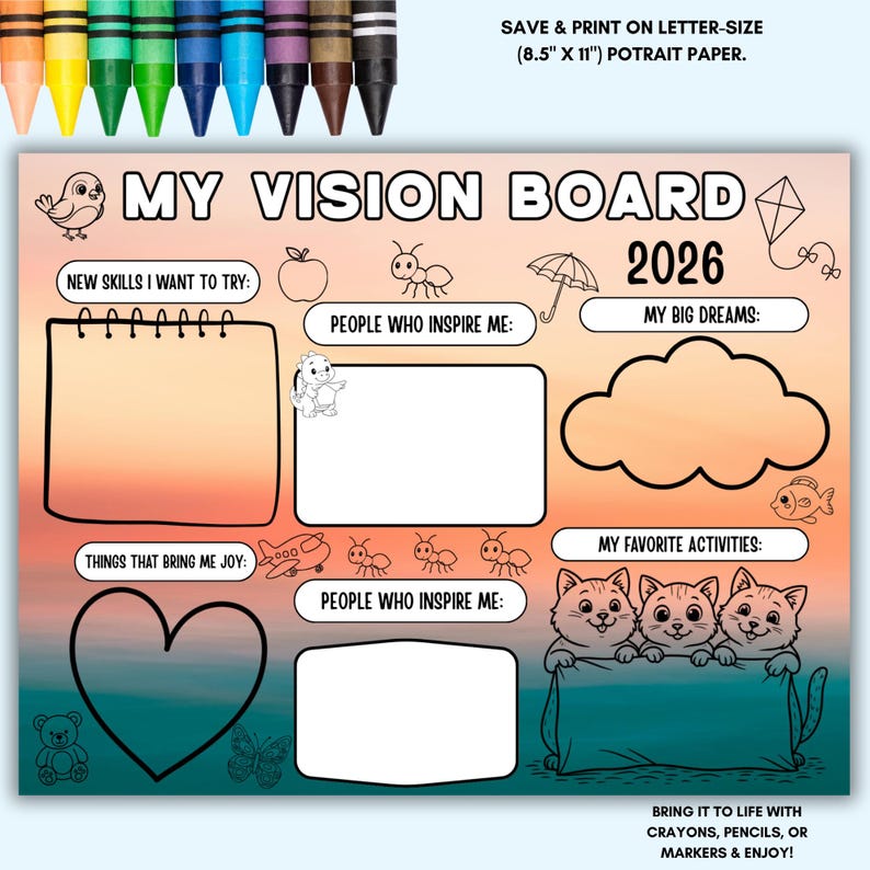 Kids Vision Board Canva Template, Printable Vision Board, Growth ...