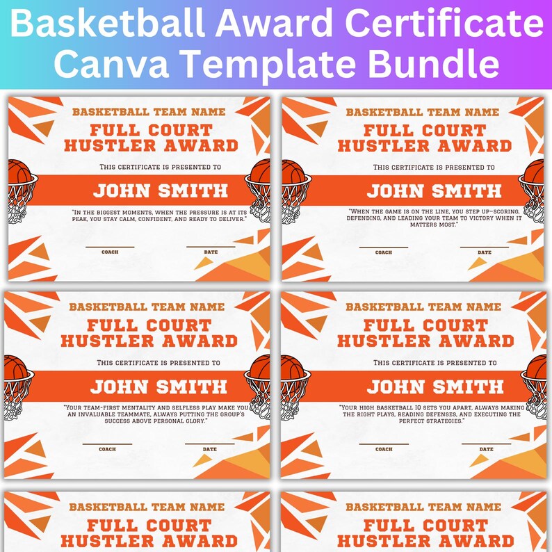 Basketball Awards Printable Canva Editable Template, End of Season ...