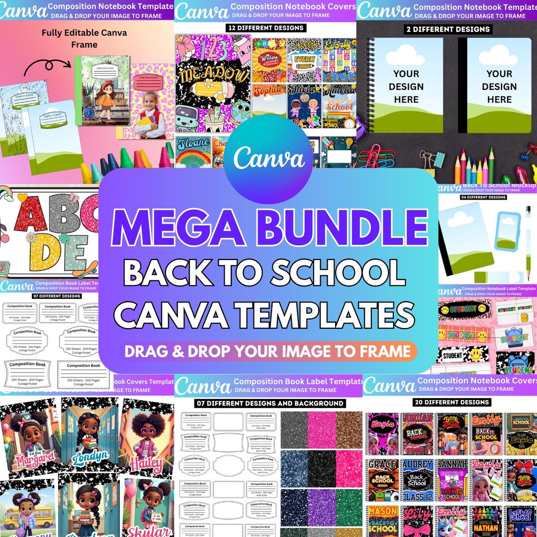 Composition Notebook Cover Mega Bundle, Editable Composition Book Canva ...