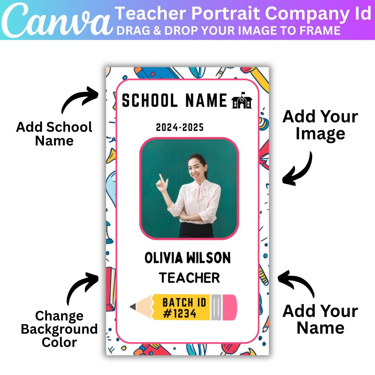 12 Teacher ID Card Canva Editable Template, Name Teacher ID Badge ...