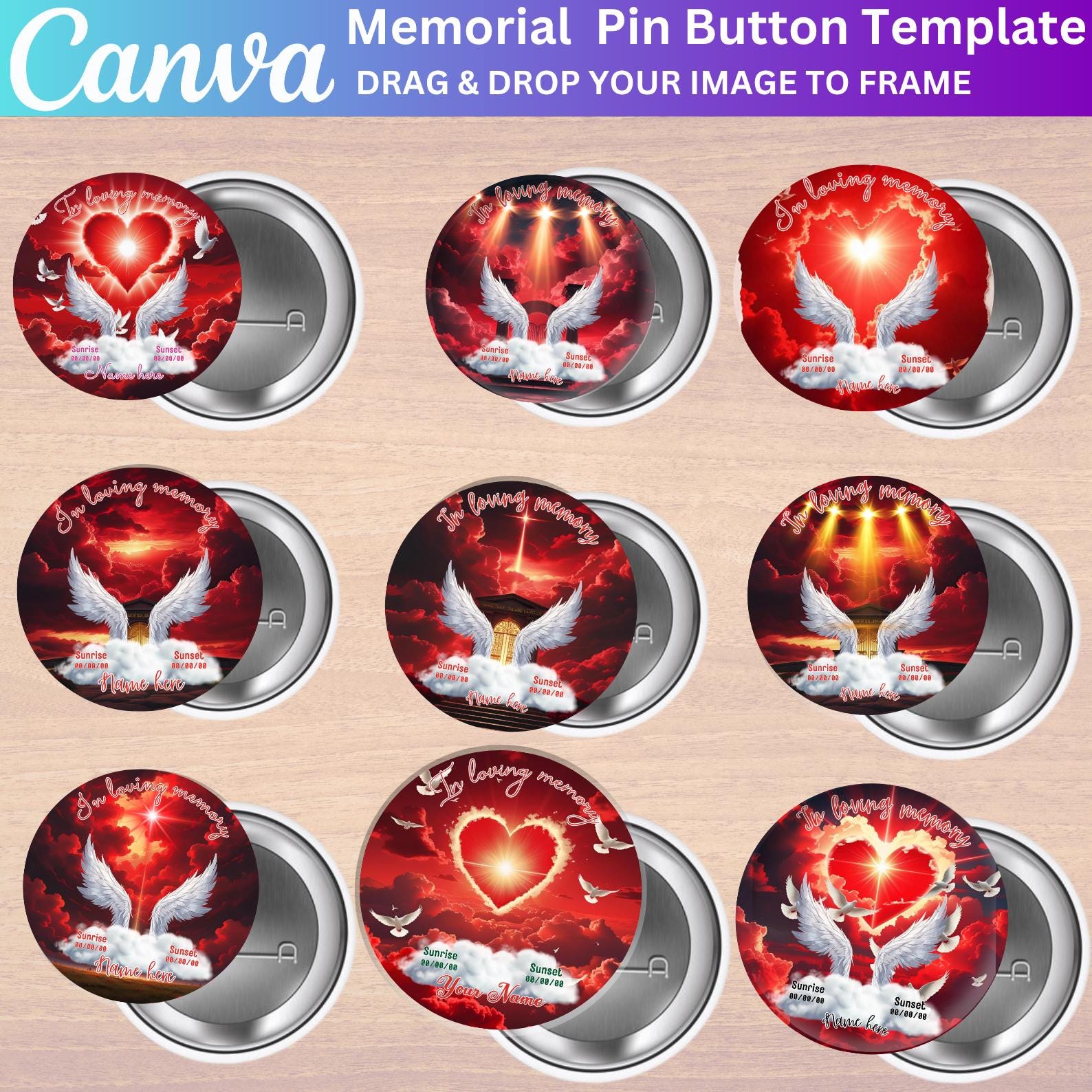 10 in Loving Memory Red Pin Button Canva Editable Templates, Memorial ...