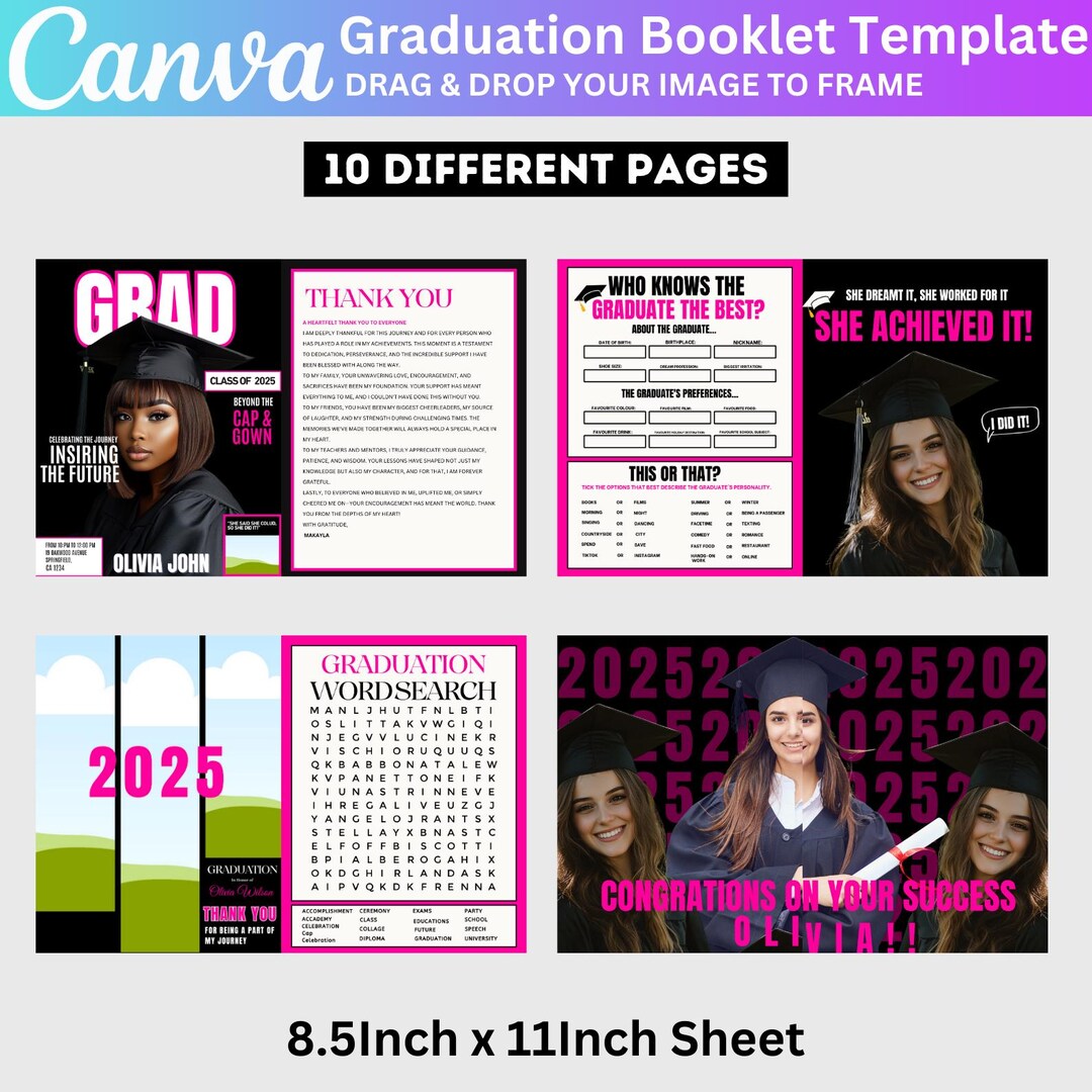 Graduation Activity Booklet Editable Canva Template, Printable Word ...