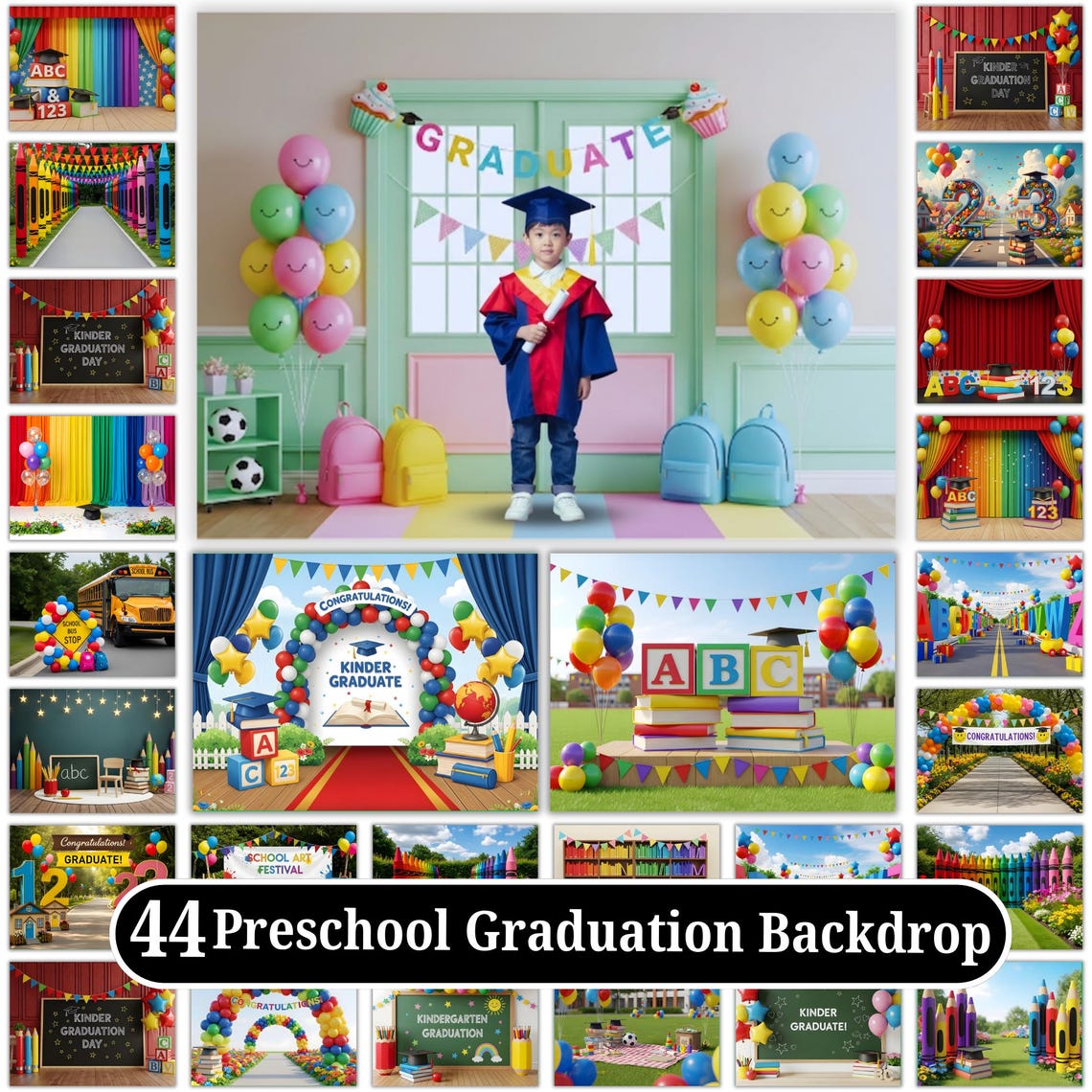 Preschool Graduation Backdrop Chalkboard Bundle, Class of 2026 Photo ...