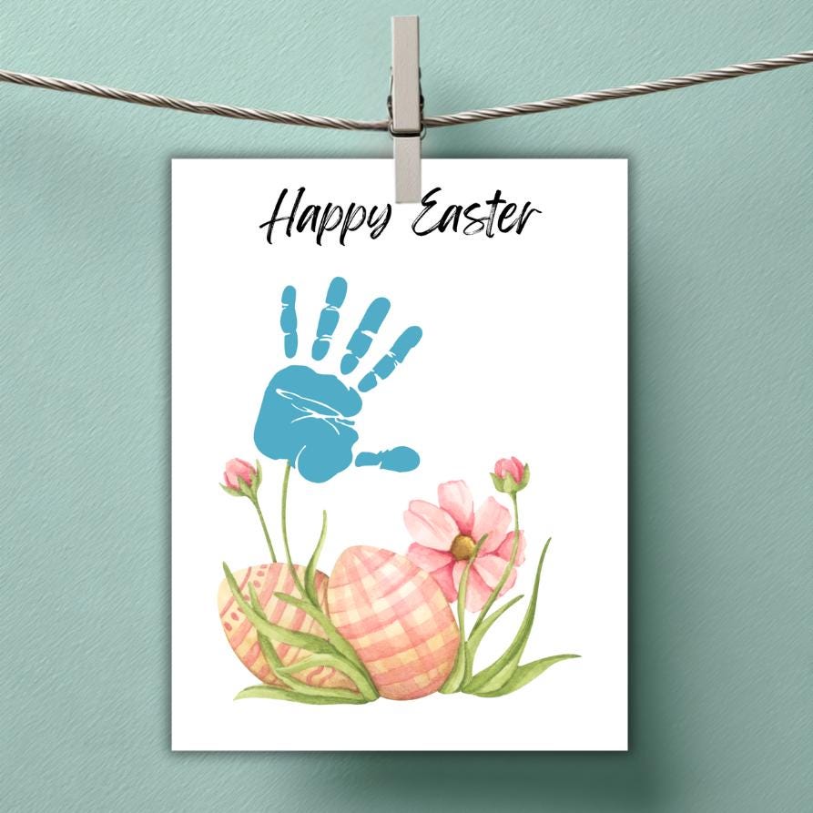 16 Easter Handprint Art , Footprint Art Bundle, Canva Editable Easter ...