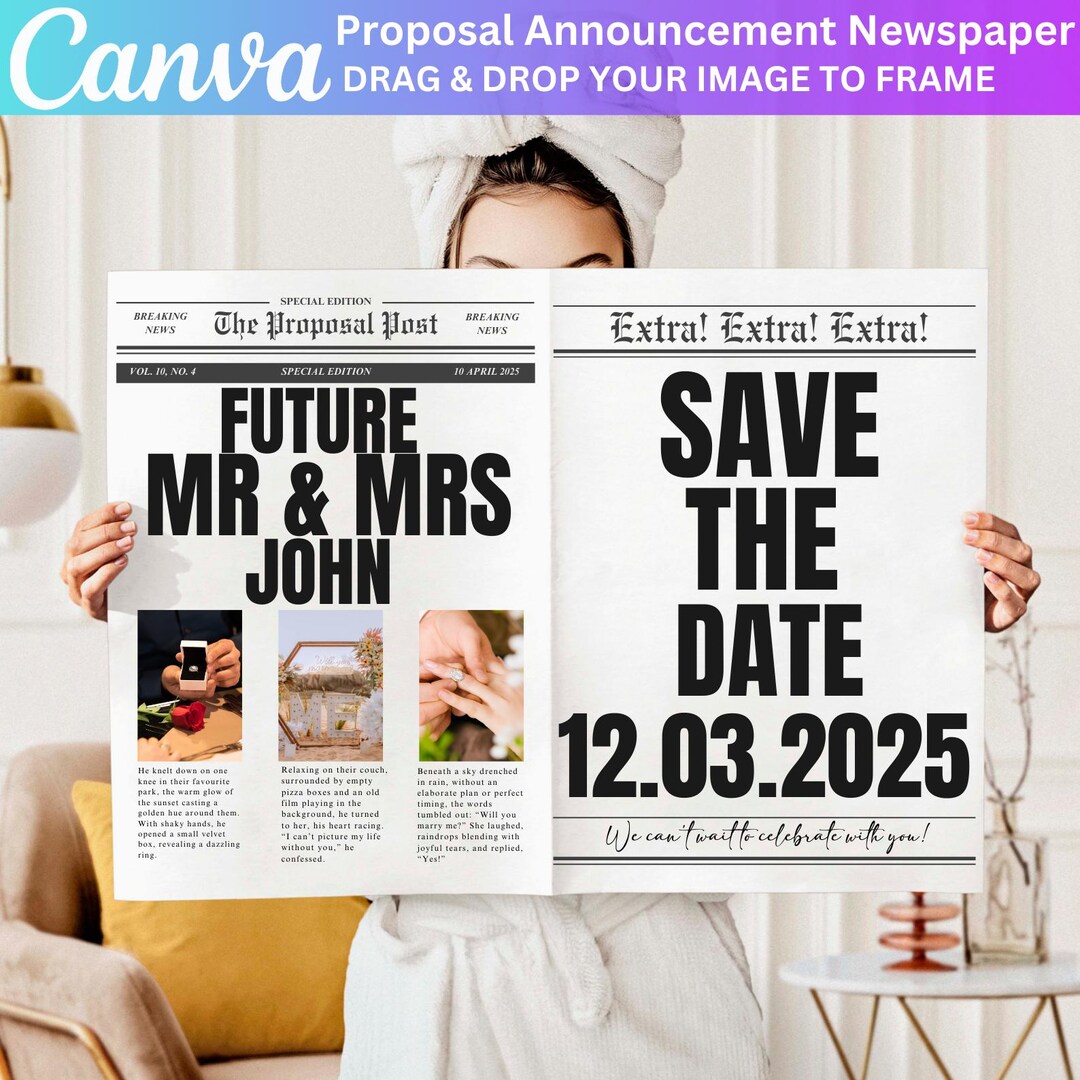 Engagement Newspaper Template, Canva Editable Wedding Newspaper, Future ...
