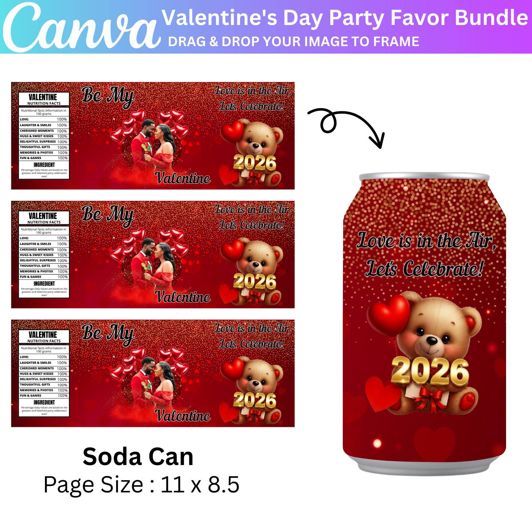 Valentine's Day Party Favor Bundle, Canva Editable Valentine’s Theme ...