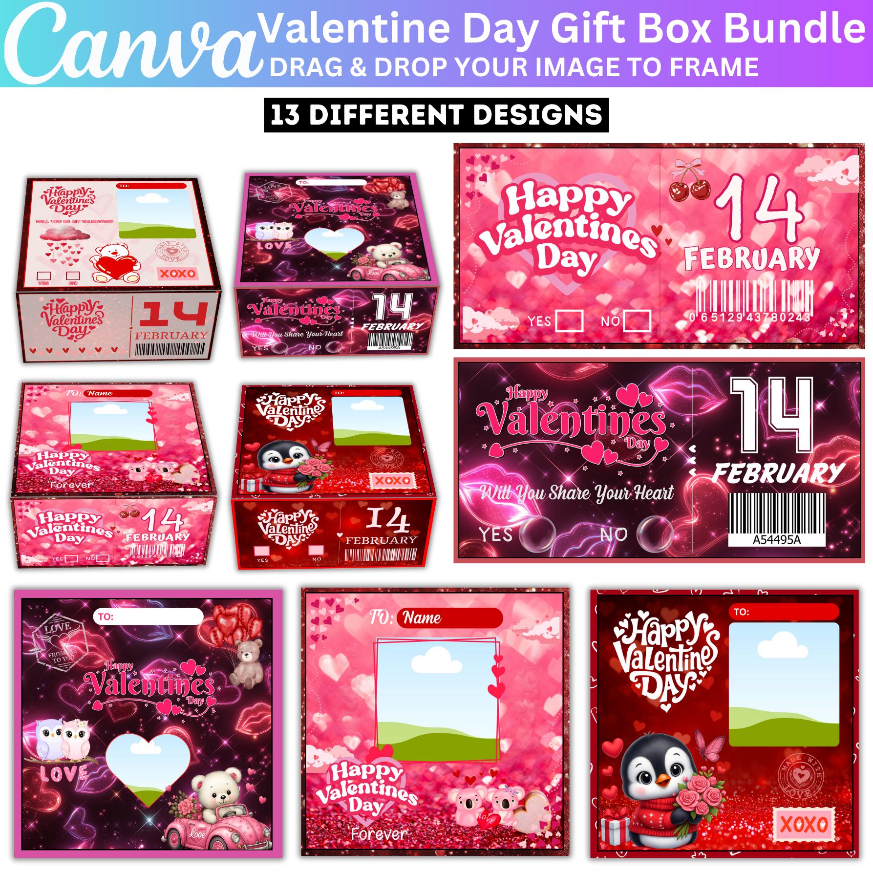 13 Valentine Love Box Template Bundle, Valentine's Day Gift Box 8X8X4 ...