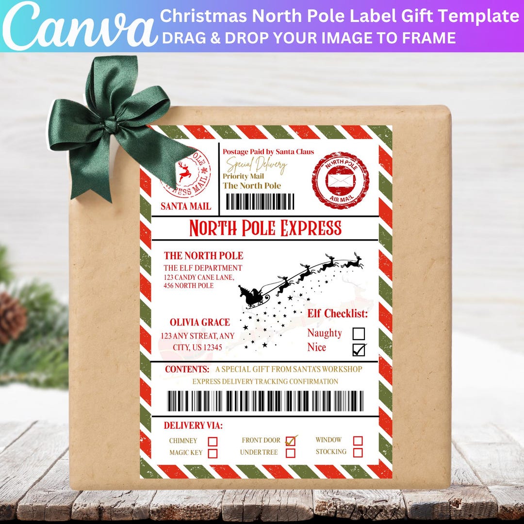 Editable North Pole Christmas Label Canva Template, Santa Mail Sticker ...