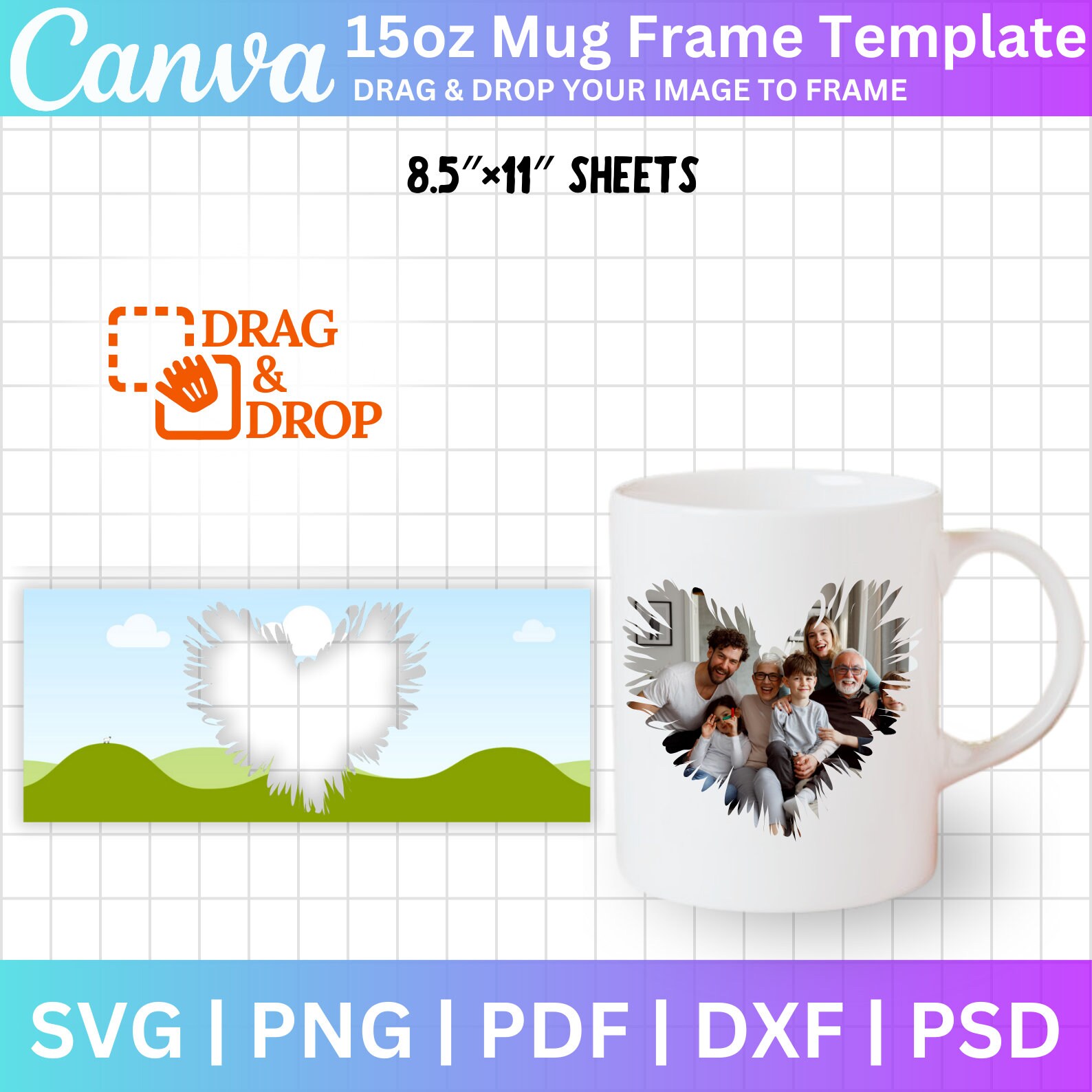 Photo Mug Canva Frame Bundle, 8 Set 15 Oz Mug Wrap With Photo Svg Png ...