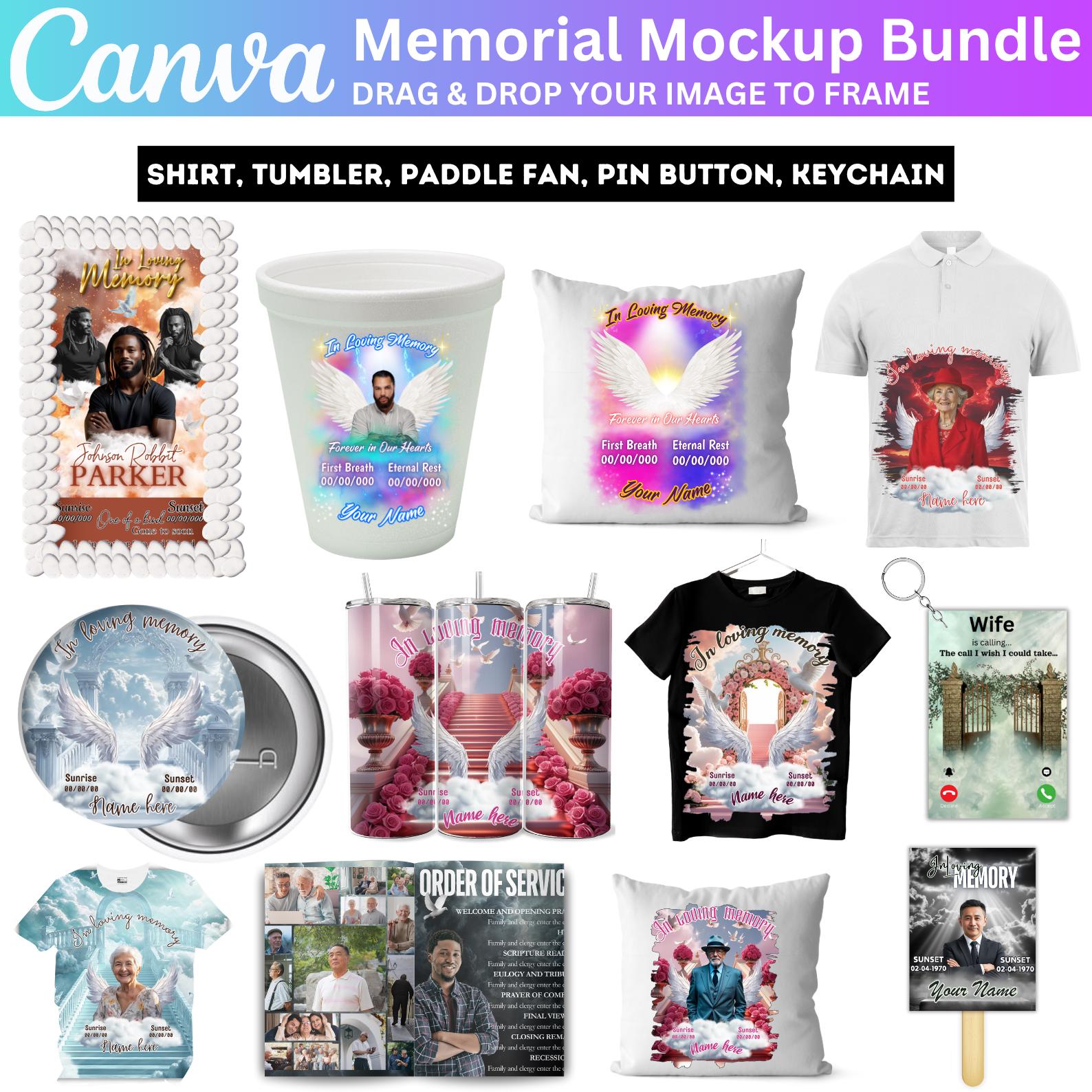 Blue Memorial Party Favor Bundle, Canva Editable Memorial Mockup ...