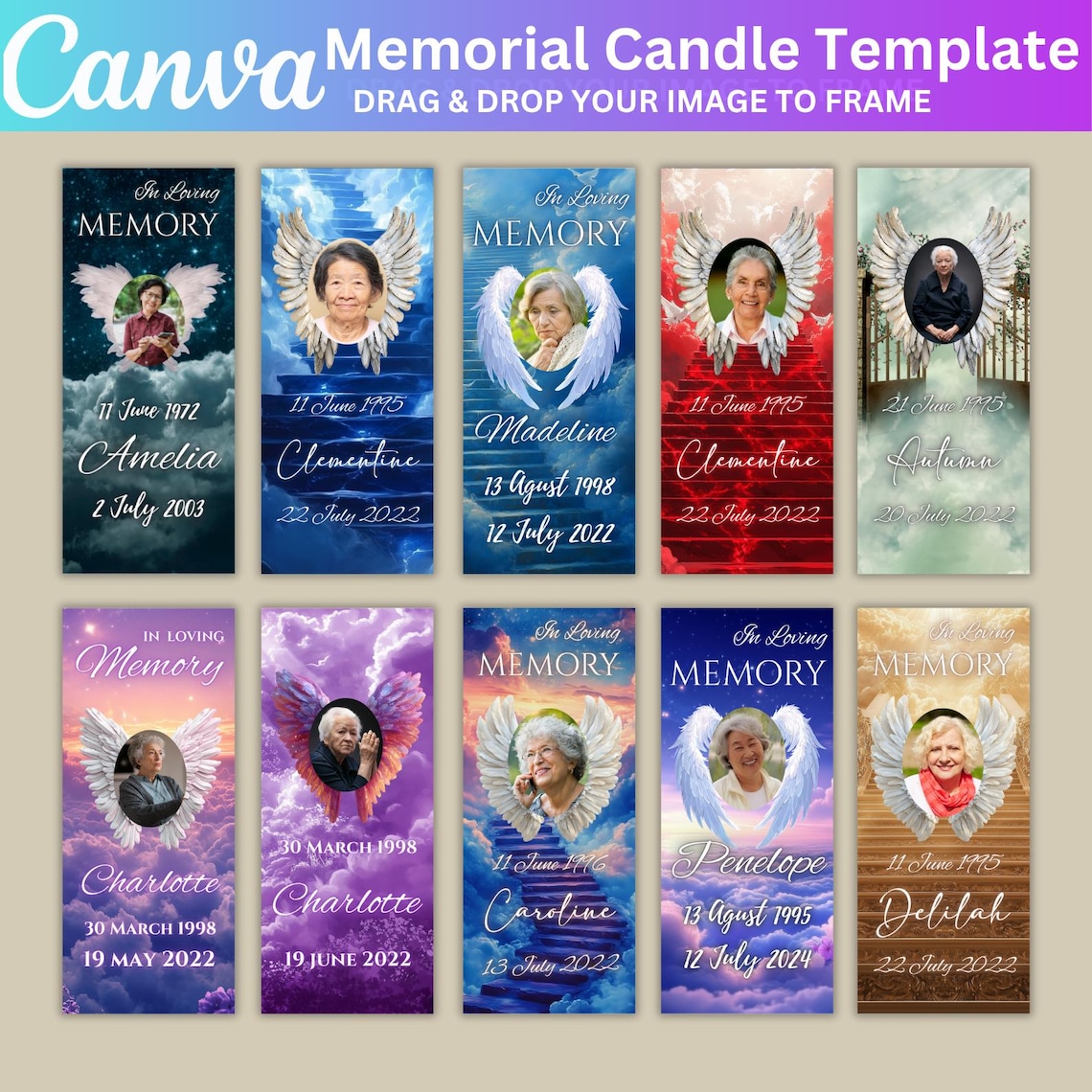 Memorial Candle Sticker Label Template, Remembrance Candle Stairway to ...