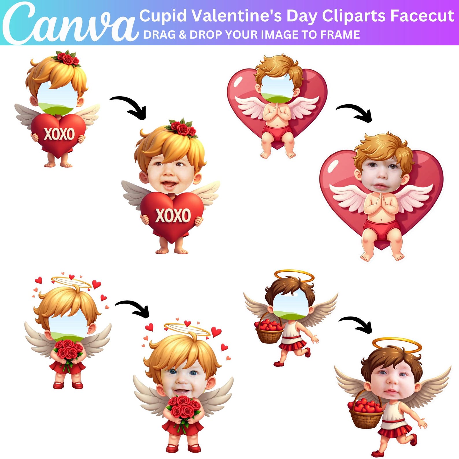 150+ Valentine Cupid Face Canva Template Mega Bundle, Add Your Own Face ...