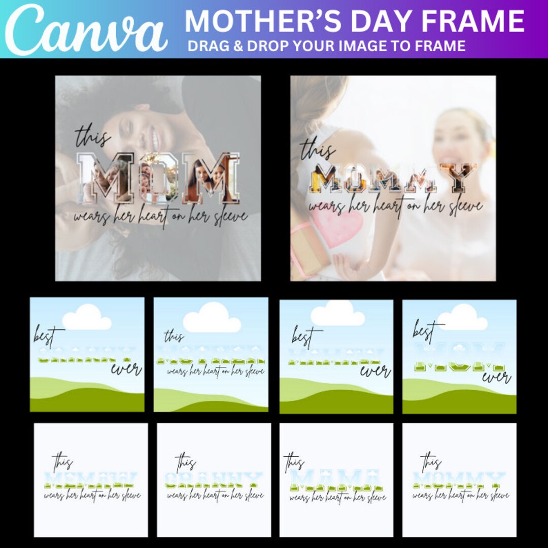 Mother's Day Canva Template, 50 Mom Canva Frame Bundle, Wear Heart on ...