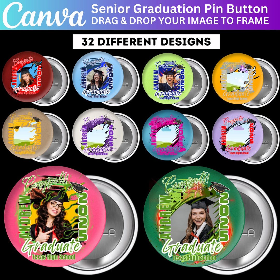 30 Graduation Pin Button Canva Editable Template, Congrats 2025 Button ...