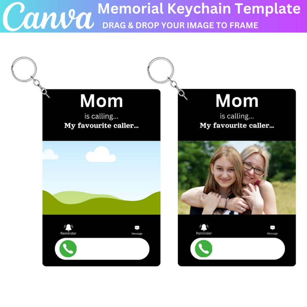 Memorial Keychain Template, Custom Photo Keychain, Editable Memorial ...