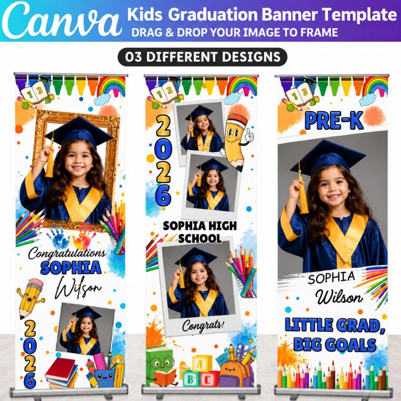 03 Kids Graduation Banner Canva Template, Editable Preschool Grad ...