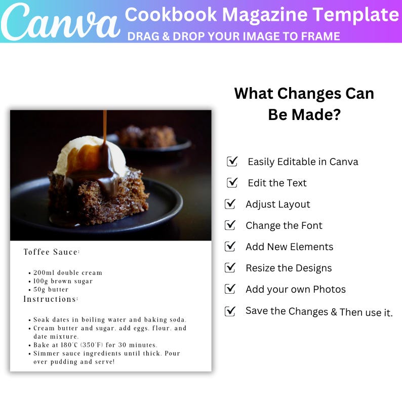 33 Page Cookbook Canva Editable Template, Recipe Book Template ...