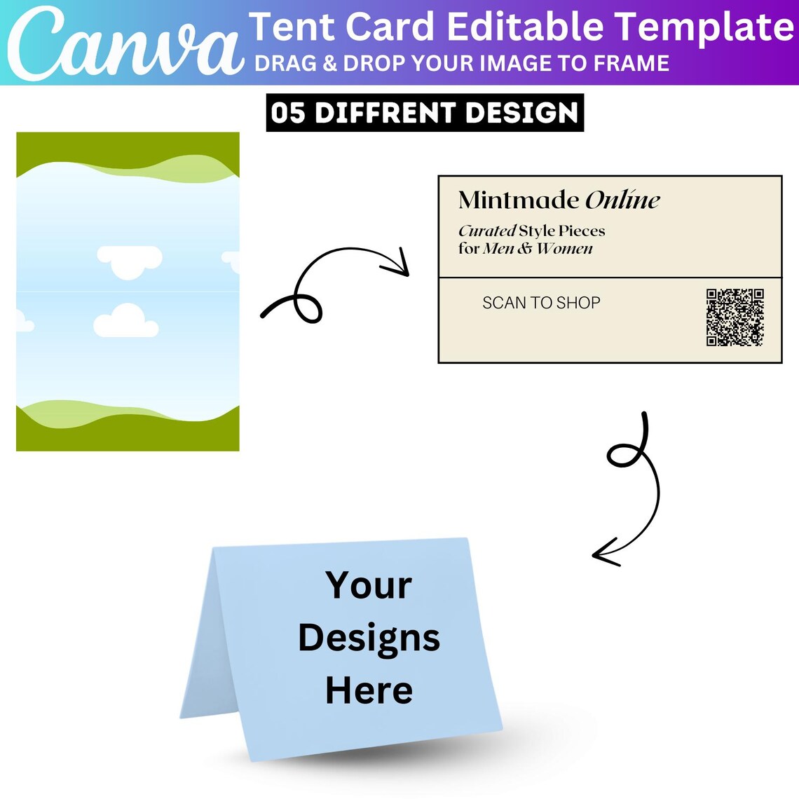 Tent Card Template, Canva Editable Tent Cad Bundle, Foldable Birthday ...