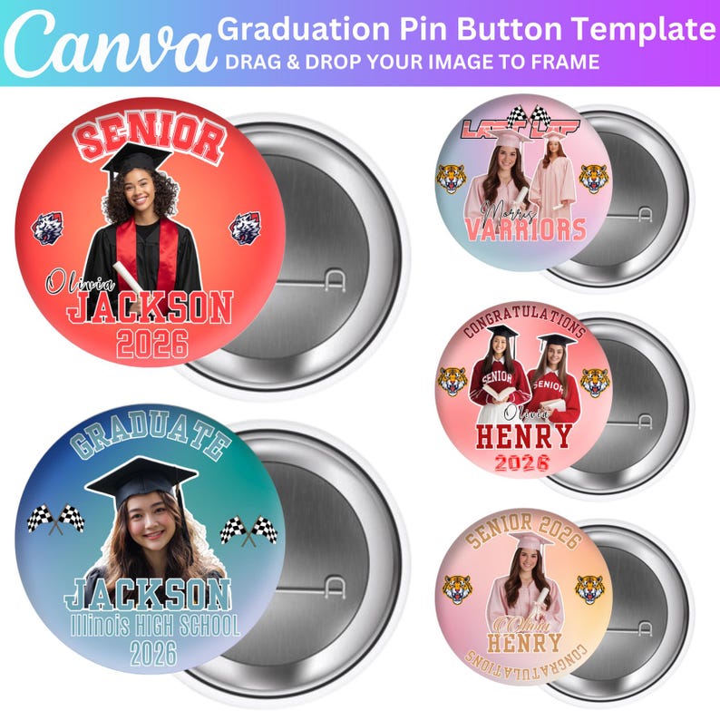 Graduation Pin Button Canva Editable Template, Senior 2026 Pin Button ...