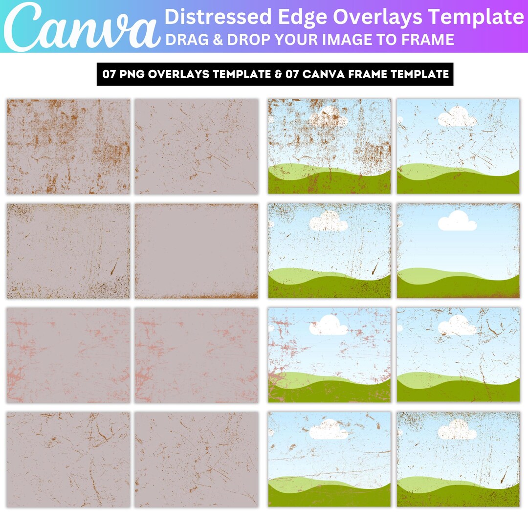 Distressed Journal Edge Overlays and Template, Canva Editable ...