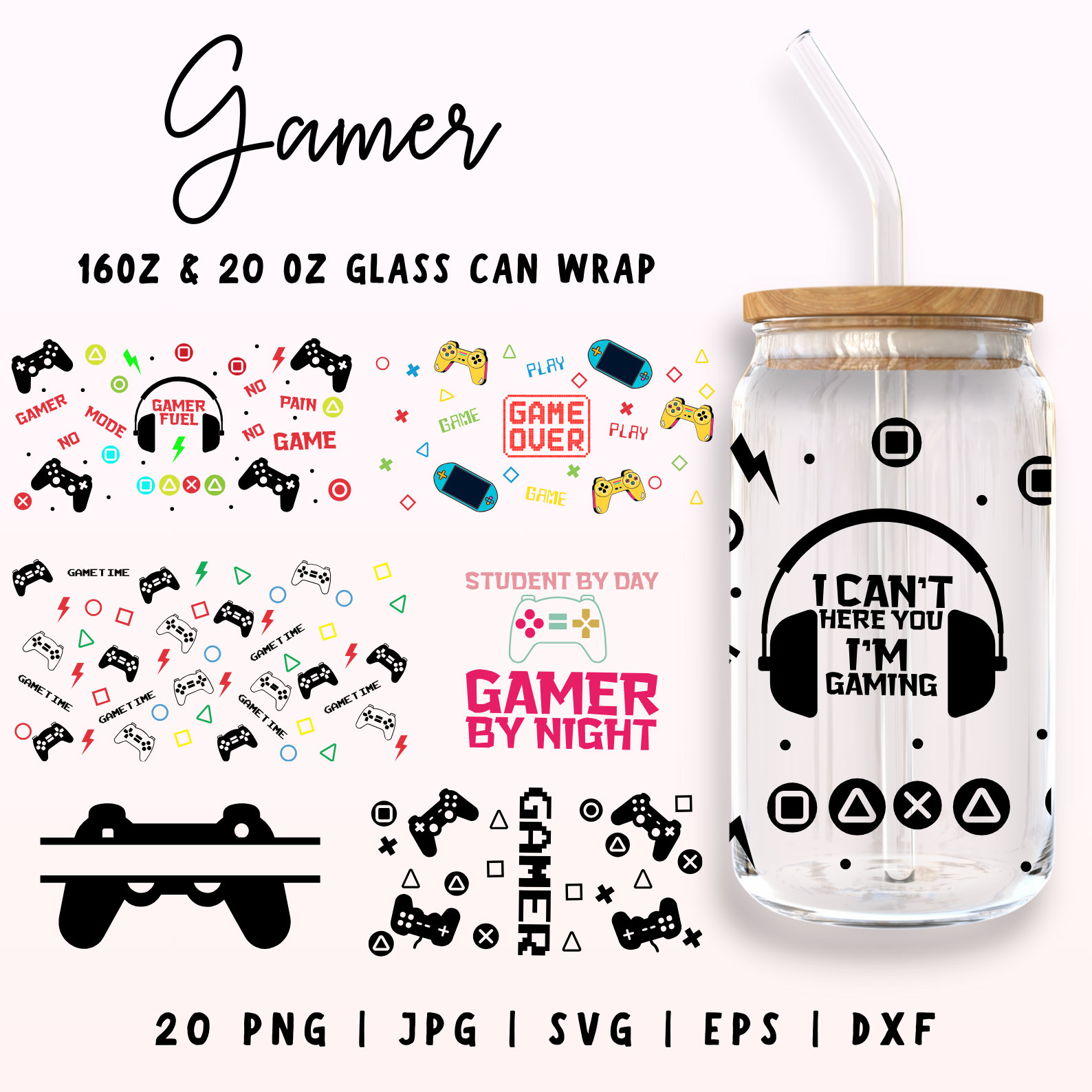 Gamer Libbey Glass SVG, Gamer Fuel Can Wrap, Video Game Controller Svg ...