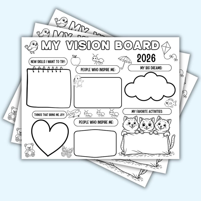 Kids Vision Board Canva Template, Printable Vision Board, Growth ...
